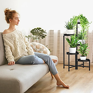 KMOTASUO 5 Tier Metal Plant Stand Indoor Outdoor, Foldable Corner Tall Plant Stands for Plants Multiple, Tiered Plant Shelf Flower Pot Holder Display Rack for Patio Garden Balcony Living Room