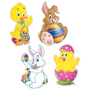Beistle Happy Easter Bunny and Chicks Cut Outs 4 Piece Spring Time Decorations, 14", Multicolored