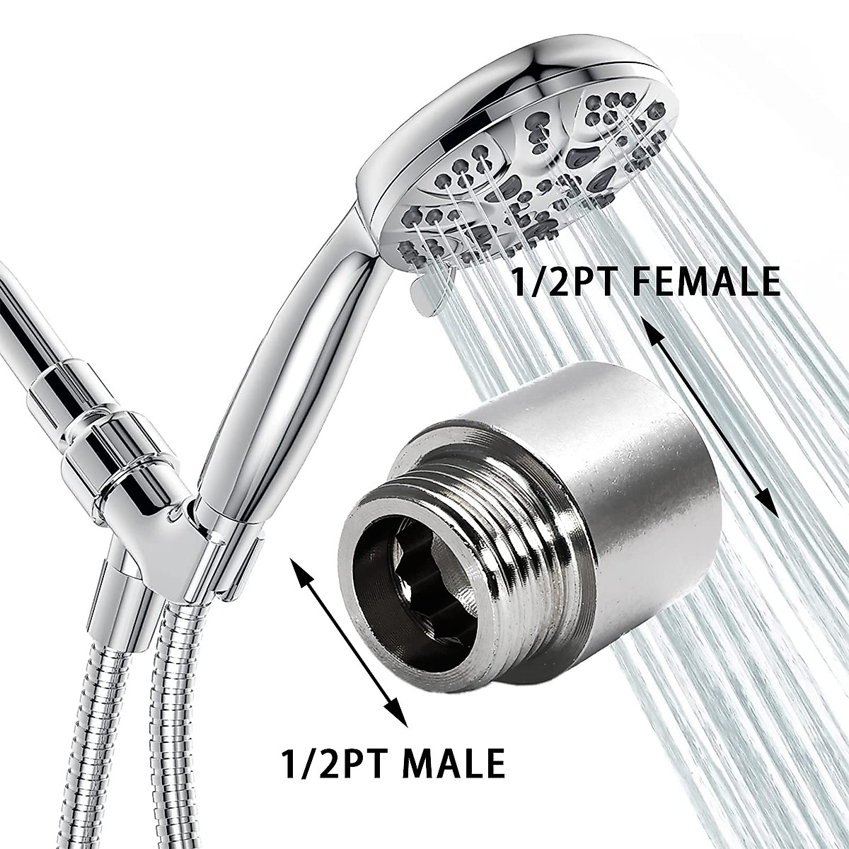 Suiwotin 2pcs 1/2PT Male to 1/2PT Female Thread Shower Head Extension Arm, Stainless Steel 20mm/0.78 Inch Arm Length Shower Head Cast Pipe Fitting Coupler