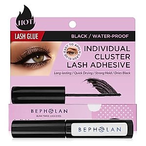 BEPHOLAN Cluster Lash Glue, Strong Hold for Individual Cluster Lashes, Last for 48-72 Hours, Black Eyelash Adhesive, Latex Free, Suitable for Sensitive Eyes, Mirco Mascara Wand,0.176 oz