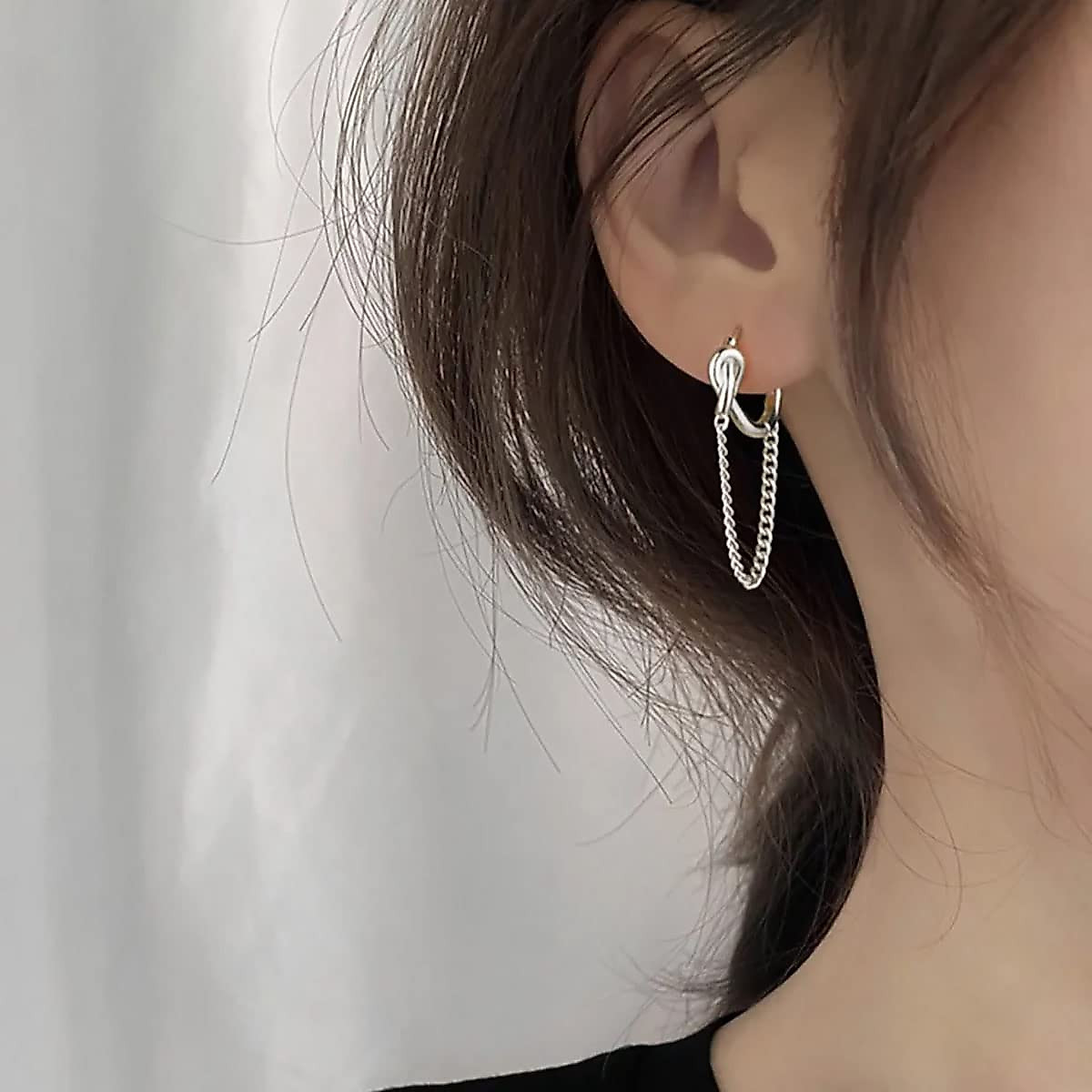 SLUYNZ 925 Sterling Silver Punk Chain Small Hoop Earrings for Women Men Teens Minimalist Hoop Earrings Tassel (A-Silver)