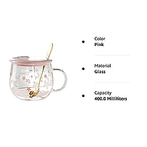 Sakura Cup, Creative Sakura Mug, Cute Heat-resistant , Transparent , Borosilicate Glass Coffee Cup,Gift( Color : Pink A , Size : 400ML )