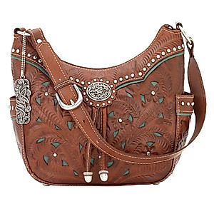 American West Leather - Shoulder Handbag Hobo Purse Holder Bundle (Turquoise - Lady Lace)