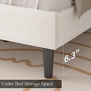 HOMBCK Queen Bed Frame with Headboard, Linen Fabric Upholstered Bed Frame Queen, Wood Slats Support, Button Tufted, No Box Spring Needed, White