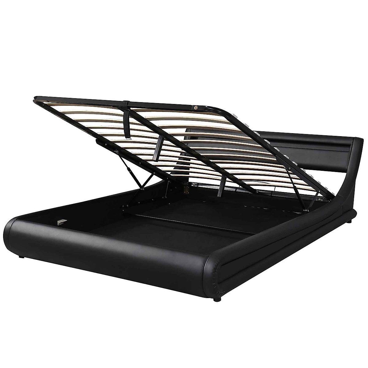 ATY Upholstered Queen Size Bed with Hydraulic Storage System, Platform Bedframe w/Faux Leather & LED Light Headboard, for Bedroom, Guestroom,Save Space, No Box Spring Needed, Black