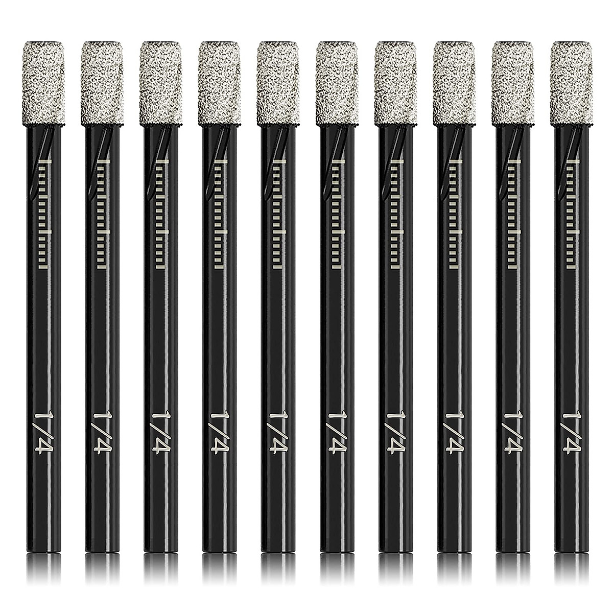 DKIBBITH 10 Pack 1/4'' Dry Diamond Drill Bits Set for Granite Ceramic Marble Tile Stone Glass Hard Materials, Integrated Coolant for Fast Dry Drilling Smooth Holes, with 6mm Round Shank, Storage Case