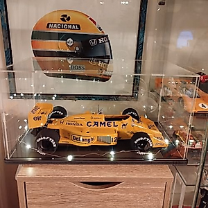 Thickened Clear Acrylic Display Case for Lego 42154 10295 42176 42170 75376 10317 Collectibles, Transparent Box Dustproof Protection with Wood-Plastic Base & String Light, Black Inside 15.7x7.9x7.9in