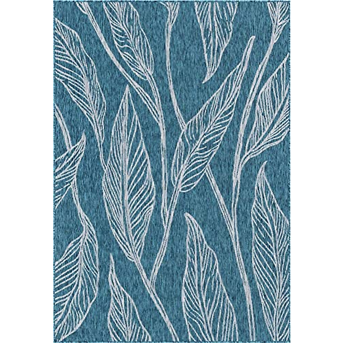 Unique Loom Outdoor Botanical Collection Area Rug - Leaf (6' 1" x 9' Rectangle, Teal/ Ivory)