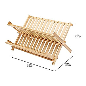 Amazon Basics Folding 2-Tier Wide-Slat Bamboo Dish Drying Rack - Collapsible, Natural
