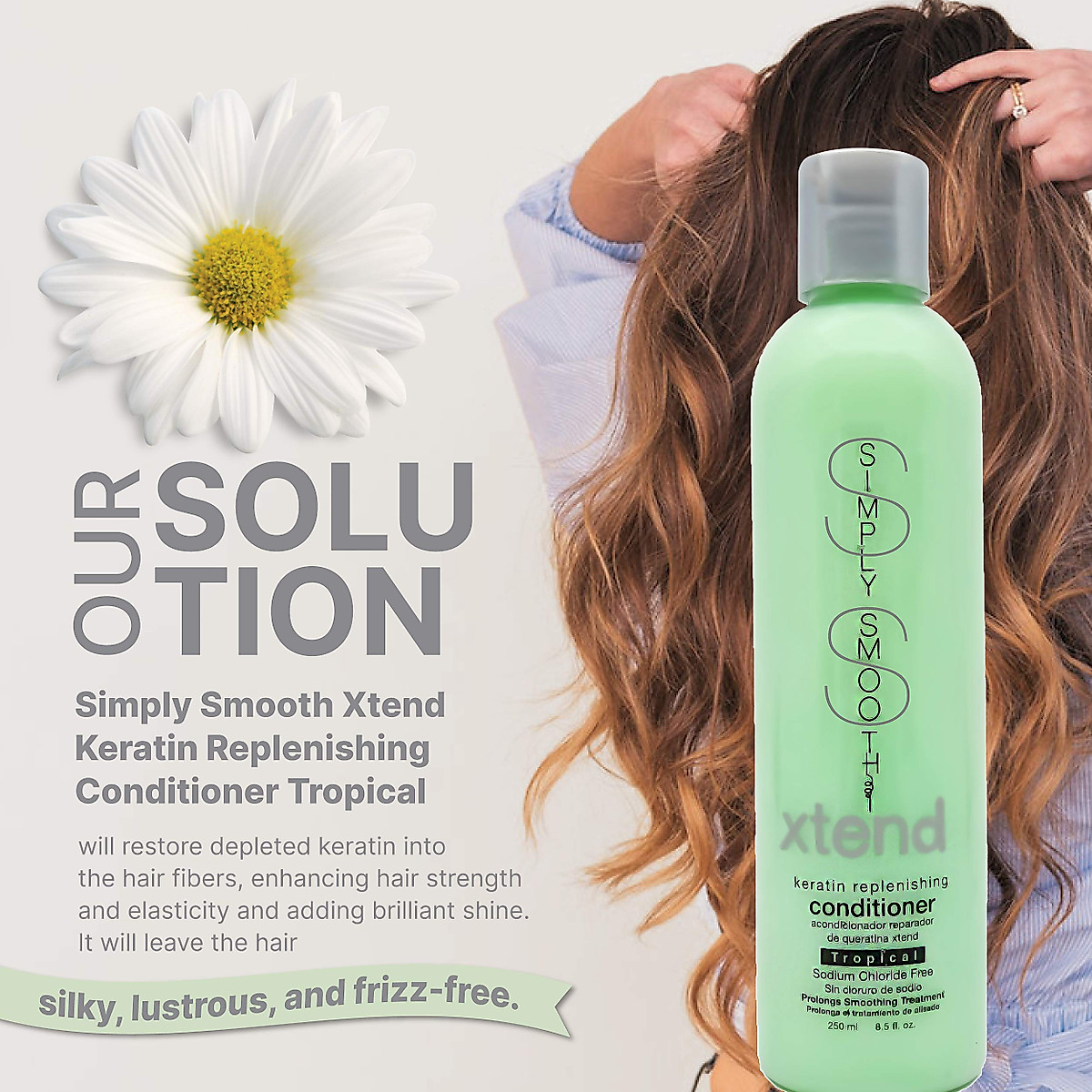 SIMPLY SMOOTH Keratin Replenishing Tropical Conditioner Keratin & Collagen Infused Daily Moisturizer For All Hair Types Restore Depleted Keratin To Provide Strength & Enhance Shine 8.5 Oz