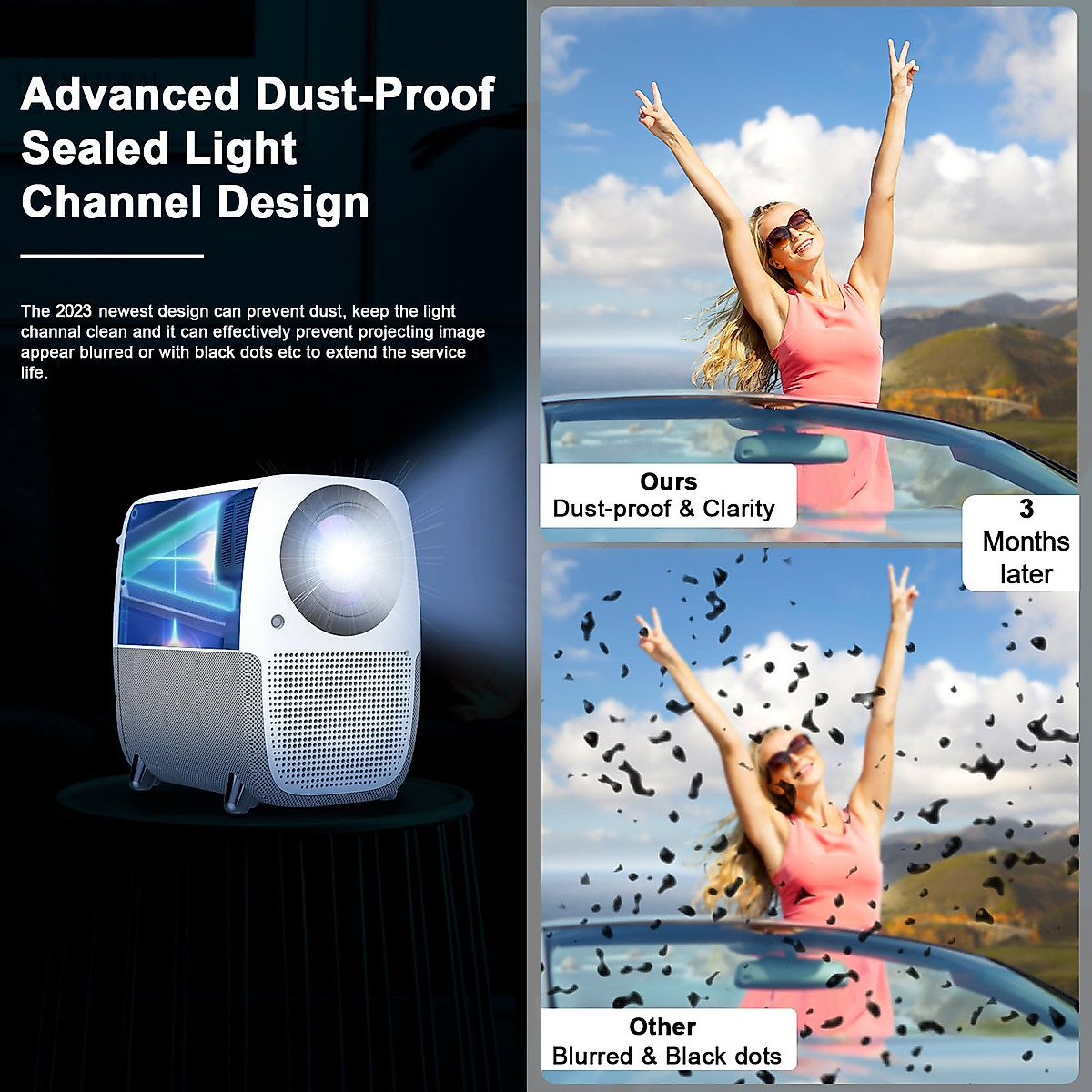 KECAG Projector with WiFi and Bluetooth, Native 1080P 9500L Video Projector with 100'' Projector Screen, Electric Focus, Portable Outdoor Movie Projector Compatible with Smartphone, TV Stick, HDMI