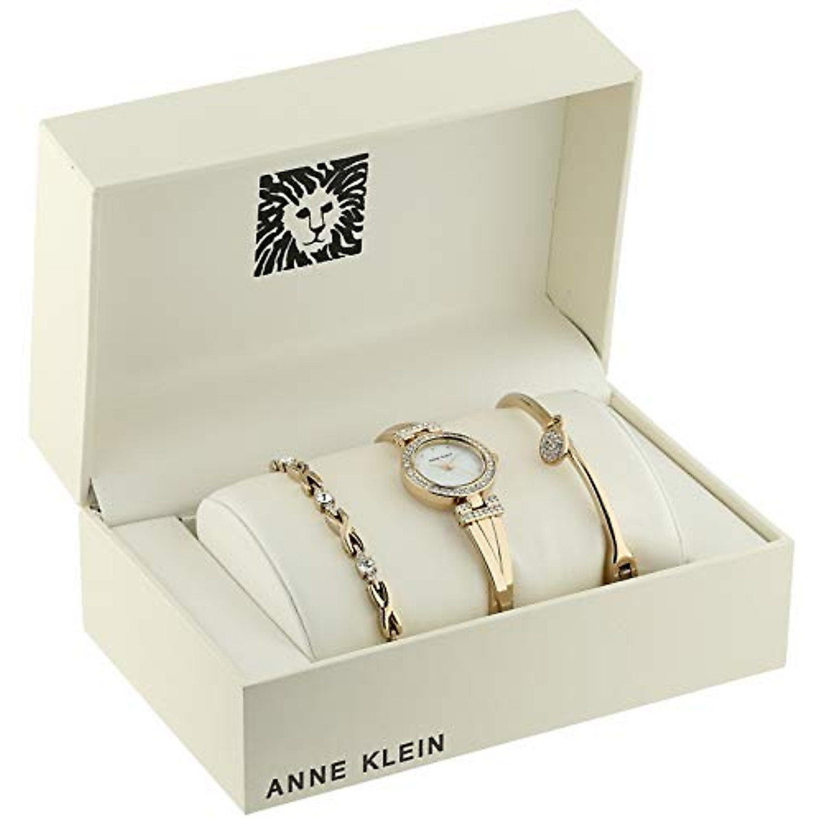 Anne Klein Women's AK/1868GBST Premium Crystal-Accented Gold-Tone Bangle Watch and Bracelet Set