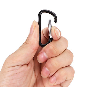 100pcs D Shape Aluminum Carabiner Spring Clip Hook Keychain Small Carabeaner Buckle Pack Caribeaner Hook for Camping Hiking Backpack, Black