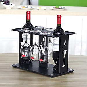 PIBM Stylish Simplicity Wine Shelf Freestanding 2 Bottles of Wine Display Stand, Countertop 6 Wine Glass Hangers