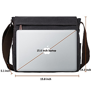 Canvas Messenger Bag for Men Women,Travel Satchel Shoulder bag 15.6 Inch Laptop Bags Business (Black)