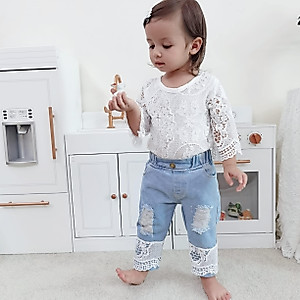 Baby Girl Clothes Outfits Toddler Infant Baby Romper Top+Jeans Clothing Set (White, 3-6 Months)