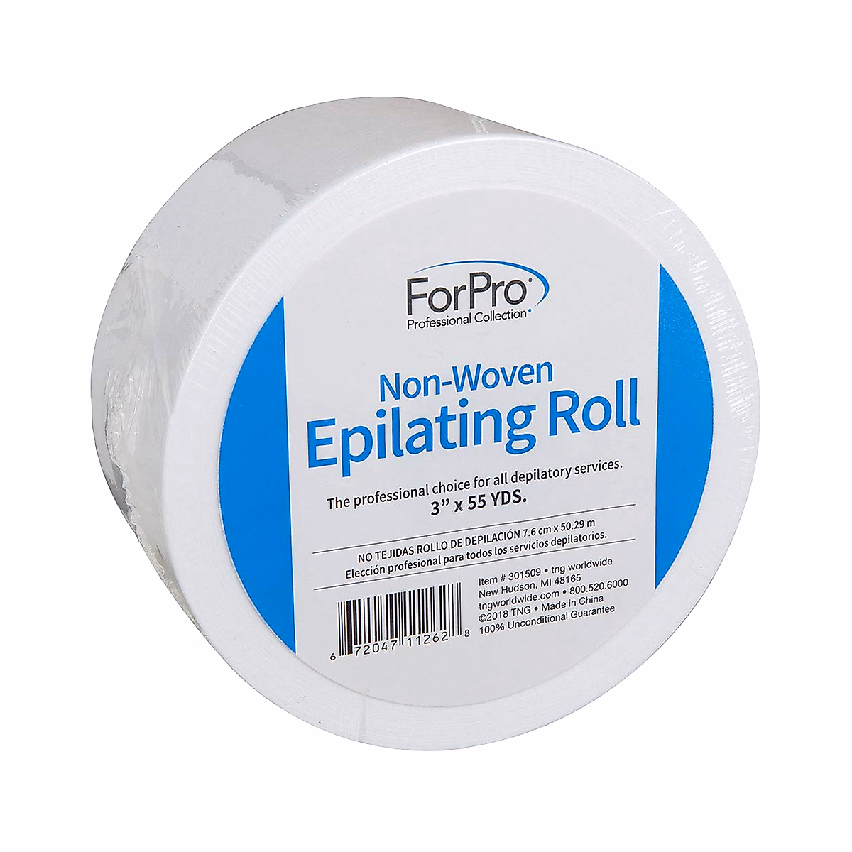 ForPro Non-Woven Epilating Roll for Body and Facial Hair Removal, Tear-Resistant, Lint-Free, 3” x 55 Yards, White