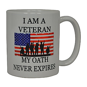 Rogue River Tactical Military Veteran Coffee Mug USA Flag American I Am A My Oath Never Expires Novelty Cup Gift For Marine Navy Army Air Force