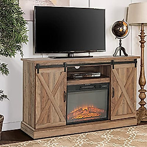MAISON ARTS 47" Fireplace TV Stand with Electric Fireplace Inserts Farmhouse Barn Door Media Console Table Entertainment Center for TVs Up to 55" for Home Living Room Bedroom, Oak