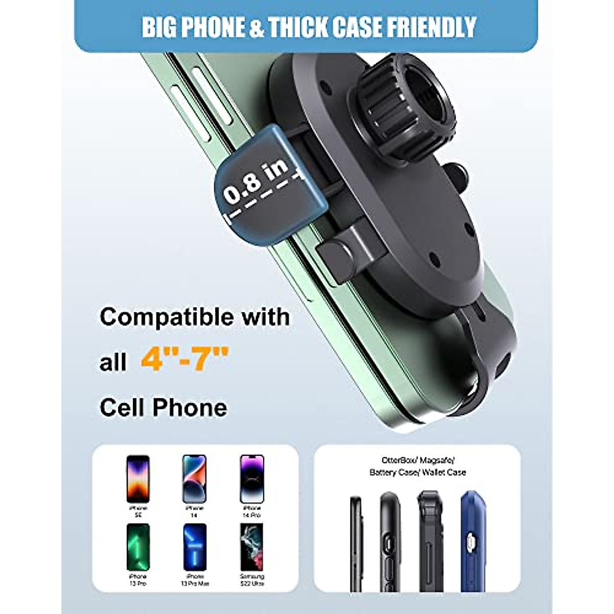 OFY Phone Mount for Car, [Big Rear Mirrors Friendly] Rear View Mirror Phone Holder, 360 Rotatable and Retractable Car Phone Holder for All Mobile Phones & Most Vehicles