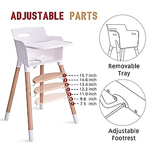 Tiny Dreny Wooden Baby High Chair | High Chair for Babies and Toddlers | 3-in-1 Baby High Chair Grows up with Family | Highchair with Adjustable Footrest and Removable Tray