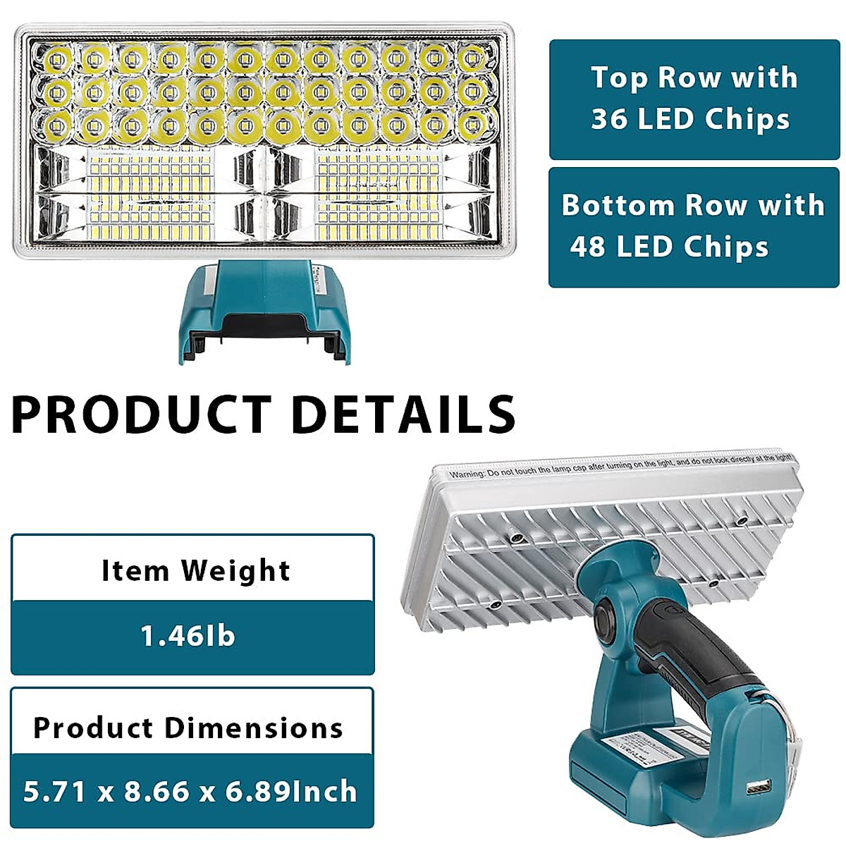 40W 4200lumen Tools LED Work Light Compatible with Makita 18V Lithium-Ion Battery,Choerinton 9In Outdoor Search Light Cordless Flashlight USB Port for Car Repair Camping Emergency Lighting(Tool Only)