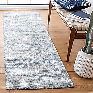 Safavieh Metro Collection 2'3" x 6' Blue/Ivory MET995M Handmade Modern Contemporary Wool Entryway Foyer Living Room Bedroom Kitchen Runner Rug