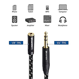 Cable Matters 6.35mm to 3.5mm Headphone Adapter Cable 6 ft, (1/4 Male to 1/8 Female, 3.5mm to 1/4 Adapter, AMP to Headphone Adapter Cable) in Black