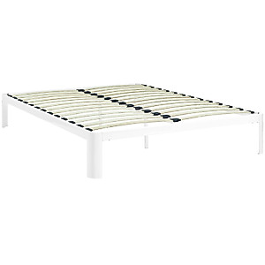 Modway Corinne Steel Modern Mattress Foundation Queen Bed Frame with Wood Slat Support in White