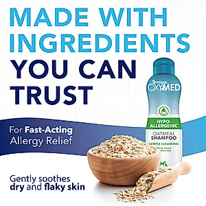 TropiClean OxyMed Hypoallergenic Dog Shampoo for Allergies and Itching, Skin Soothing Shampoo for Pets with Sensitive Skin, Tearless, Cat Safe, 20oz.