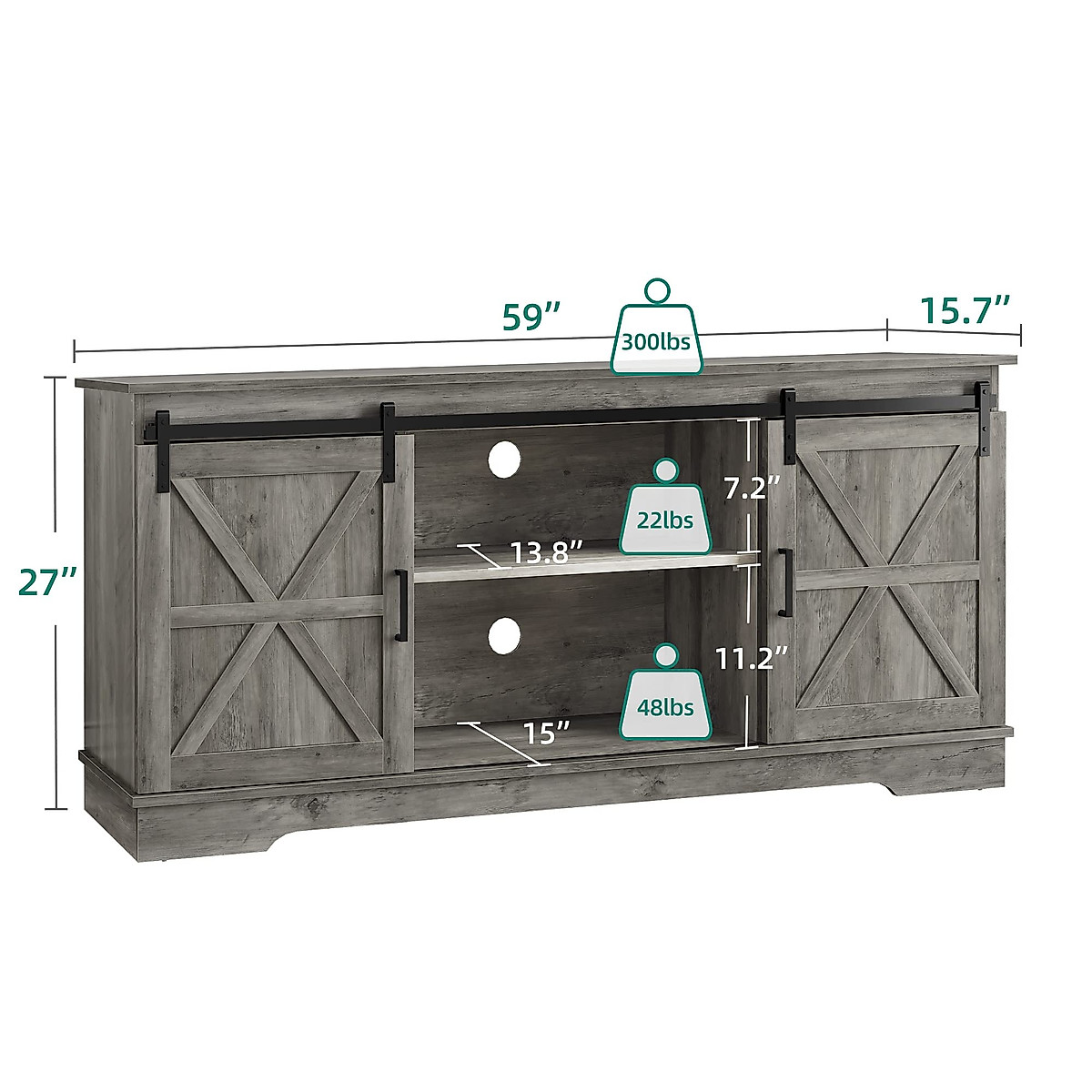 YITAHOME Farmhouse TV Stand for 65/60/55 Inch, Modern Entertainment Center with Sliding Barn Door, Wood TV Media Console Storage TV Cabinet for Living Room for 300lbs, Rustic Grey