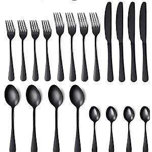 RBG Essentials Heavy-duty Stainless Steel Utensils Flatware Set, 20-piece Black Silverware Cutlery Set
