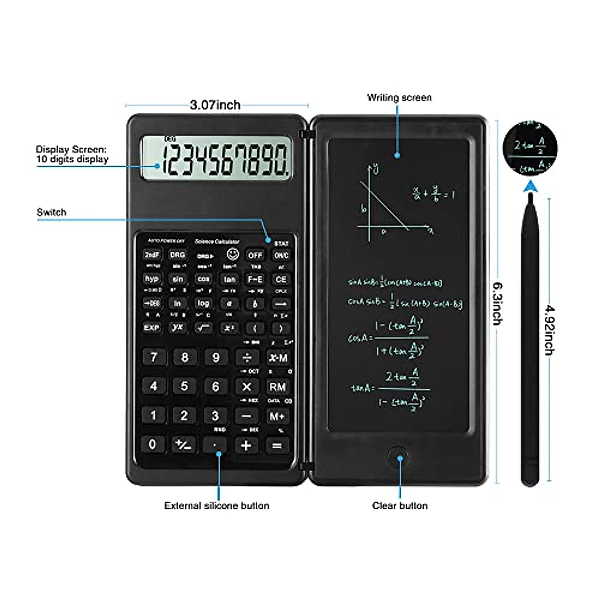 Scientific Calculators，Lvesunny Multifunctional Scientific Calculator with Notepad, 10-Digit Large Screen, Perfect School Supplies for Students, Ideal for Basic Math Learning(Black)