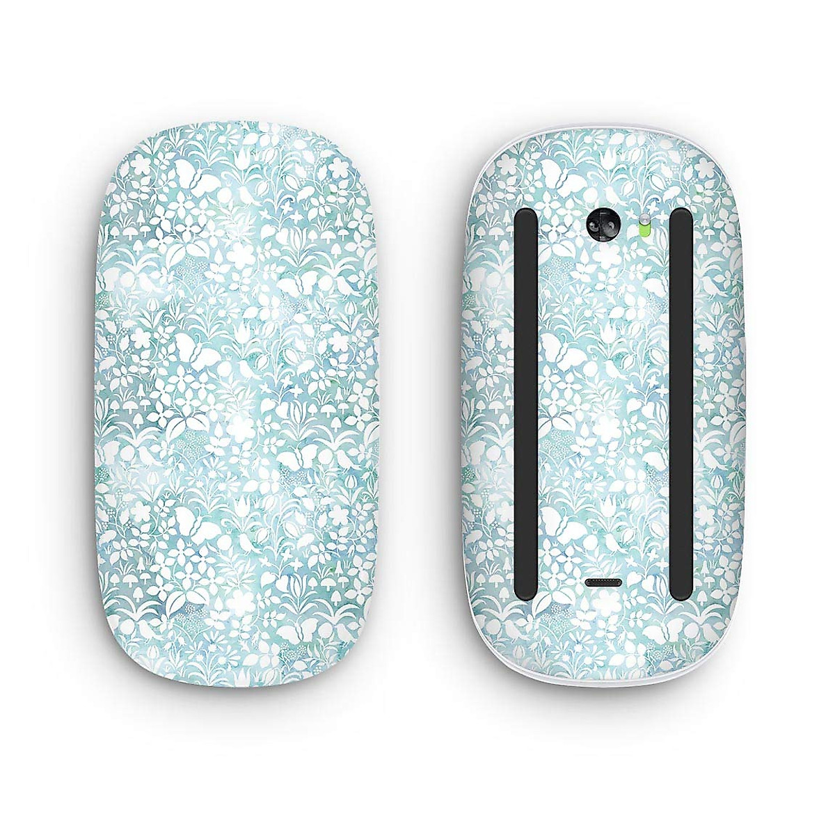 Design Skinz White Butterflies and Flowers on Light Blue Watercolor Pattern Vinyl Decal Compatible with The Apple Magic Mouse 2 (Wireless, Rechargable) with Multi-Touch Surface