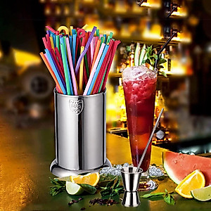 IMEEA Straw Holder for Counter SUS304 Stainless Steel Straw Dispenser Coffee Stirrers Holder