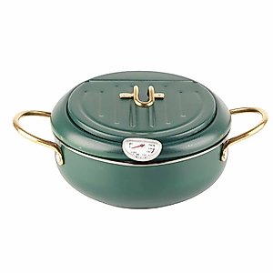 BORDSTRACT Deep Fryer Pot, Japanese Stainless Steel Frying Pot with Thermometer, Lid, and Oil Drip Drainer Rack, for Induction, French Fries, Chicken Wings and Shrimp