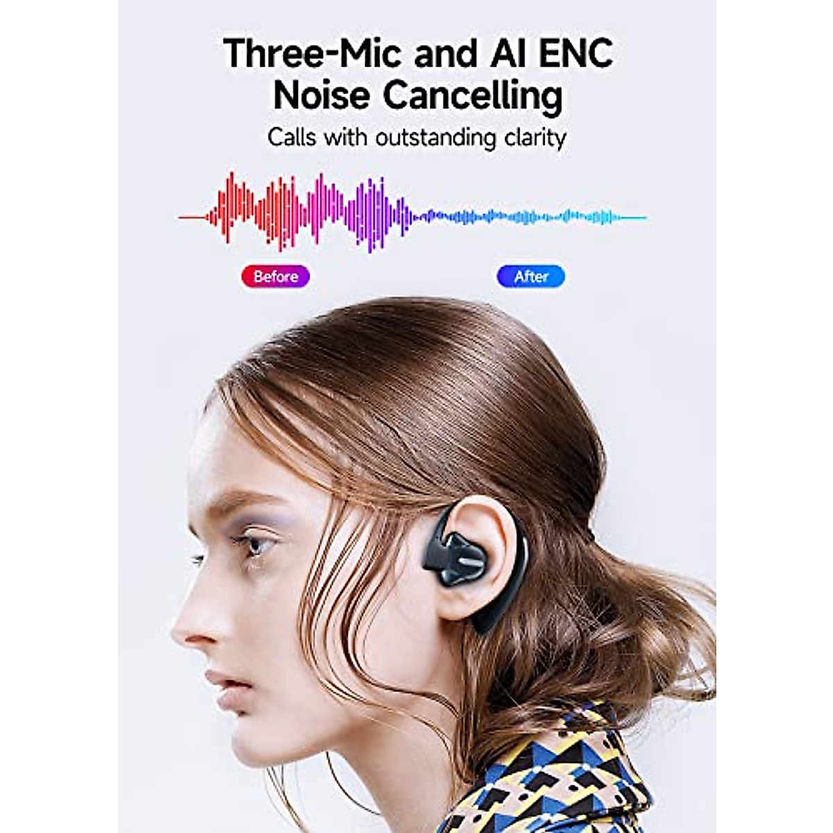 MANKIW Bluetooth Headset with Built-in Three Mic Bluetooth Earpiece V5.3 Hands-Free Wireless Earphones for Driving/Business/Office, Compatible for iOS/Android Cellphone(Black)