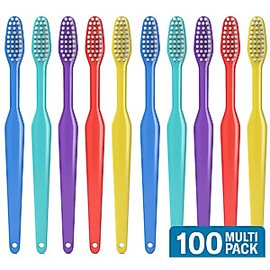 Blasting Health 100 Pack Disposable Medium Soft Bristles Bulk Toothbrushes - Individually Wrapped (Plain)