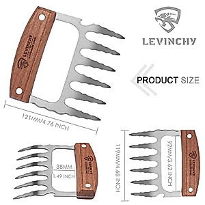 LEVINCHY Meat Claws Shredders Claws 2-Piece Set Meat Forks Meat Shredding Claws BBQ Grill Tools, Blade with Bottle Opener and Cutter, Large Wooden Handle