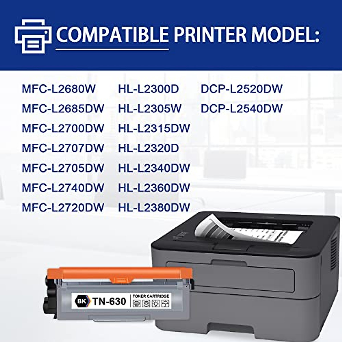 (4 Pack, Black) TN630 Compatible TN-630 Toner Replacement for Brother HL-L2300D HL-L2320D HL-L2360DW MFC-L2680W MFC-L2700DW MFC-L2720DW MFC-L2740DW DCP-L2520DW DCP-L2540DW Printer, by Sold Beryink