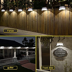 ROSHWEY Gutter Lights, 6 Pack Solar Patio Decor Lights with 9 LED Waterproof Fence Lights for Eaves Garden Landscape Pathway (Cool White)