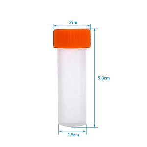 10pcs Plastic Frozen Test Tubes 5ML Standable with Lid Graduated Marks and Screw Cover with Silicone Gasket Vial Screw Seal Cover Pack Container for Laboratory Dia 15mm/0.59inches