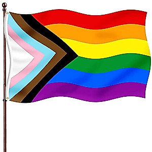 Progress Pride Rainbow Flag 3x5 Outdoor-Vivid Color Bisexual LGBTQ Community Banner Non Binary Transgender Inlcusive Gay Pride Lesbian Flags