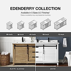 OVE Decors Edenderry 72" Double Undermount Sink Bathroom Vanity with Cultured Marble Countertop and Barn Doors, Pre-Assembled | Backsplash Included | 03 Drawers and Power Bar, 72 inches, Rustic Almond