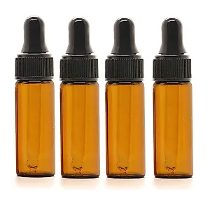 Amber Dropper Bottles-100Pcs 5ml Cute Essential Oil Bottles with Eye Dropper Dispenser for Perfumes Cosmetic Liquid Aromatherapy Chemistry Lab Sample Storage Jars Vial Container (Black Screw Cap)