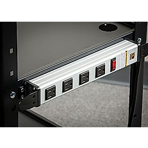 Pearington AV Presentation Cart Stand for Video Projector, TV, Laptop Computers, Printers, Metal Construction Rolling Storage Cart with Adjustable Shelves, 4 Wheels, 4 Outlets, 12ft Cord, Black