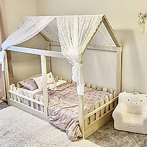 Twin Full or Queen Size House Bed with Picket Fence Railings Handmade in USA