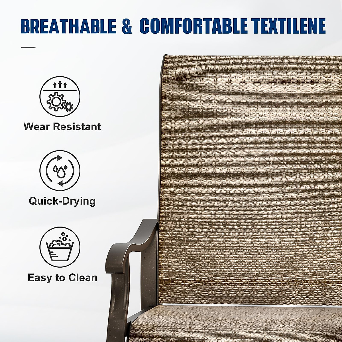 UDPATIO Patio Swivel Dining Chairs Set of 2, Outdoor Dining Chairs High Back with All Weather Breathable Textilene, Metal Rocking Frame for Lawn Garden Backyard, Brown