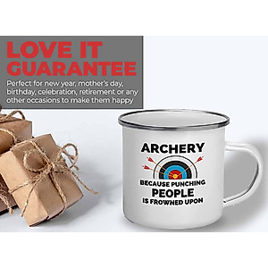 Archery Camper Mug 12oz - Archery because punching - Archery Shot Trainer Crossbow Compound Bow Hunting Arrow