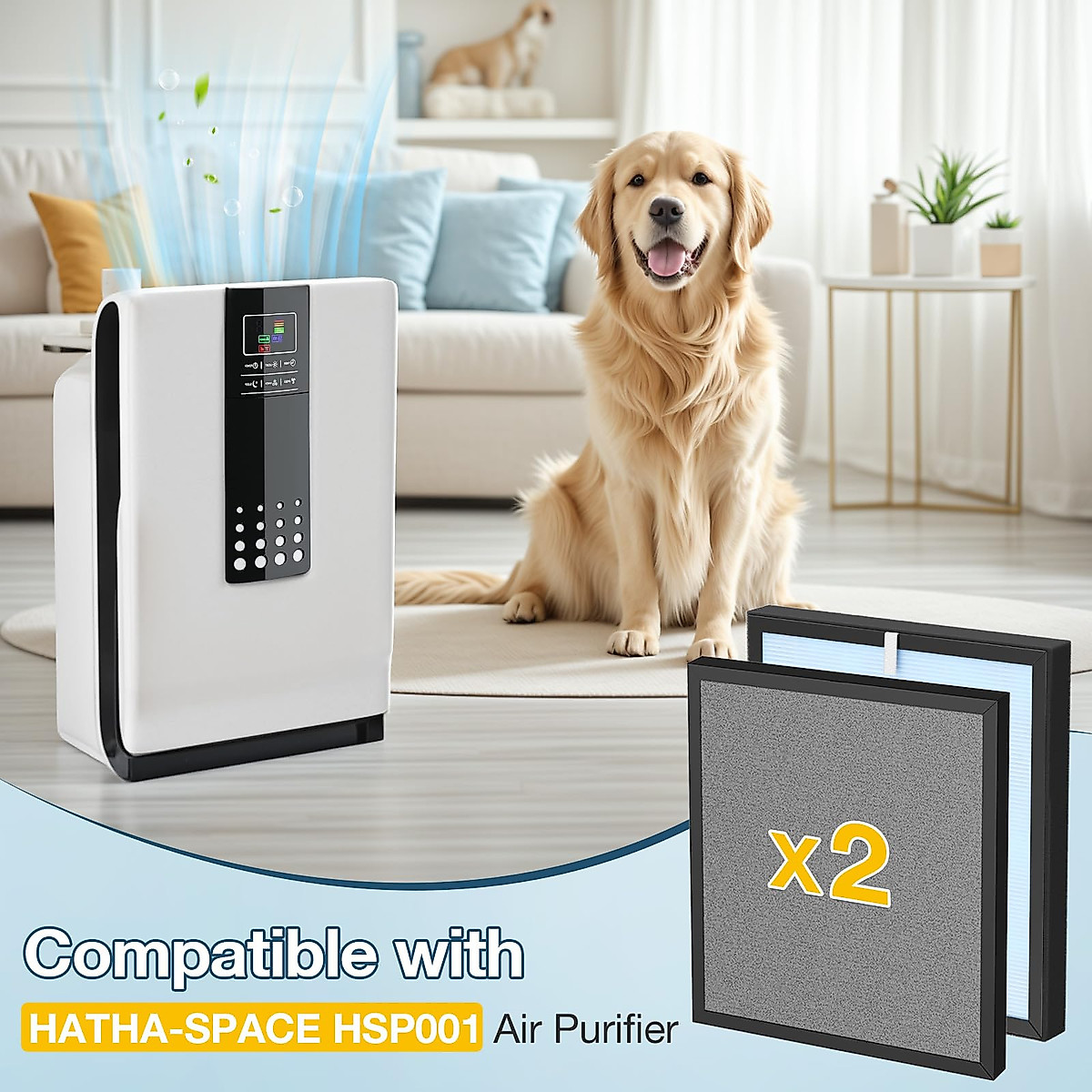 HSP001 Filter Replacement Compatible with HATHASPACE Air Purifier Filters HSP001, 4-in-2 Filtration with H13 True Hepa and Activated Carbon, 2 Pack